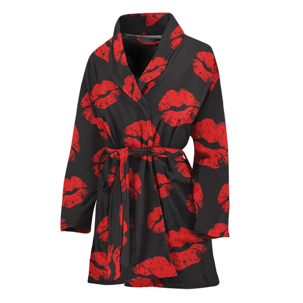 Black And Red Lips Pattern Women Bathrobe One Size Univeral Fits ...