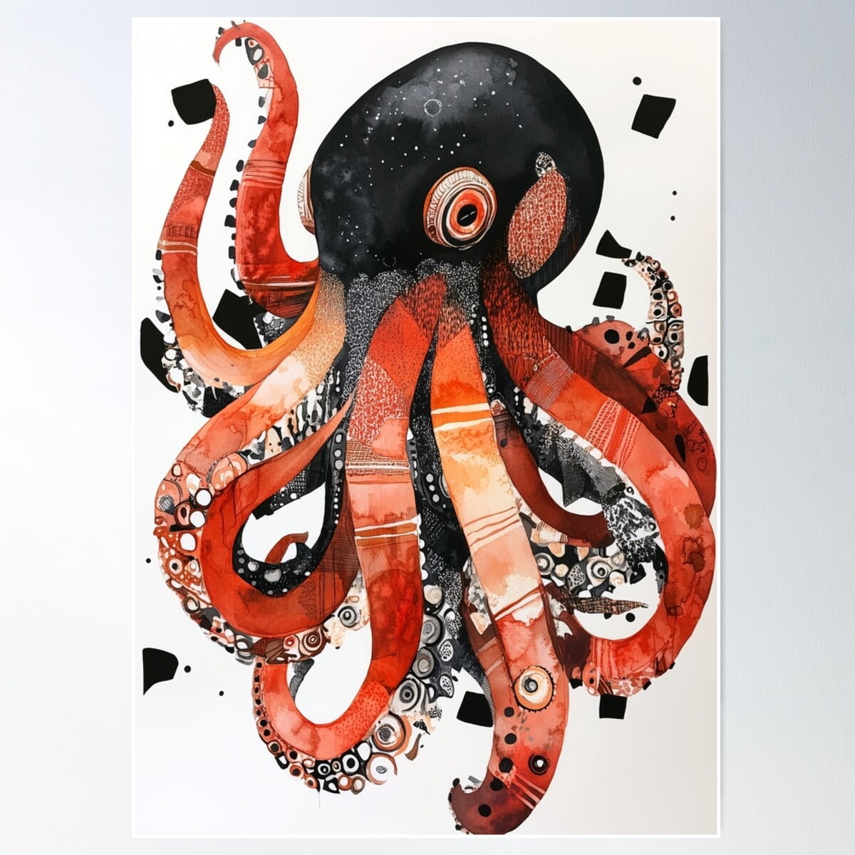Black And Red Octopus Ocean Life Animal Art #Octopus Poster Wall Art ...