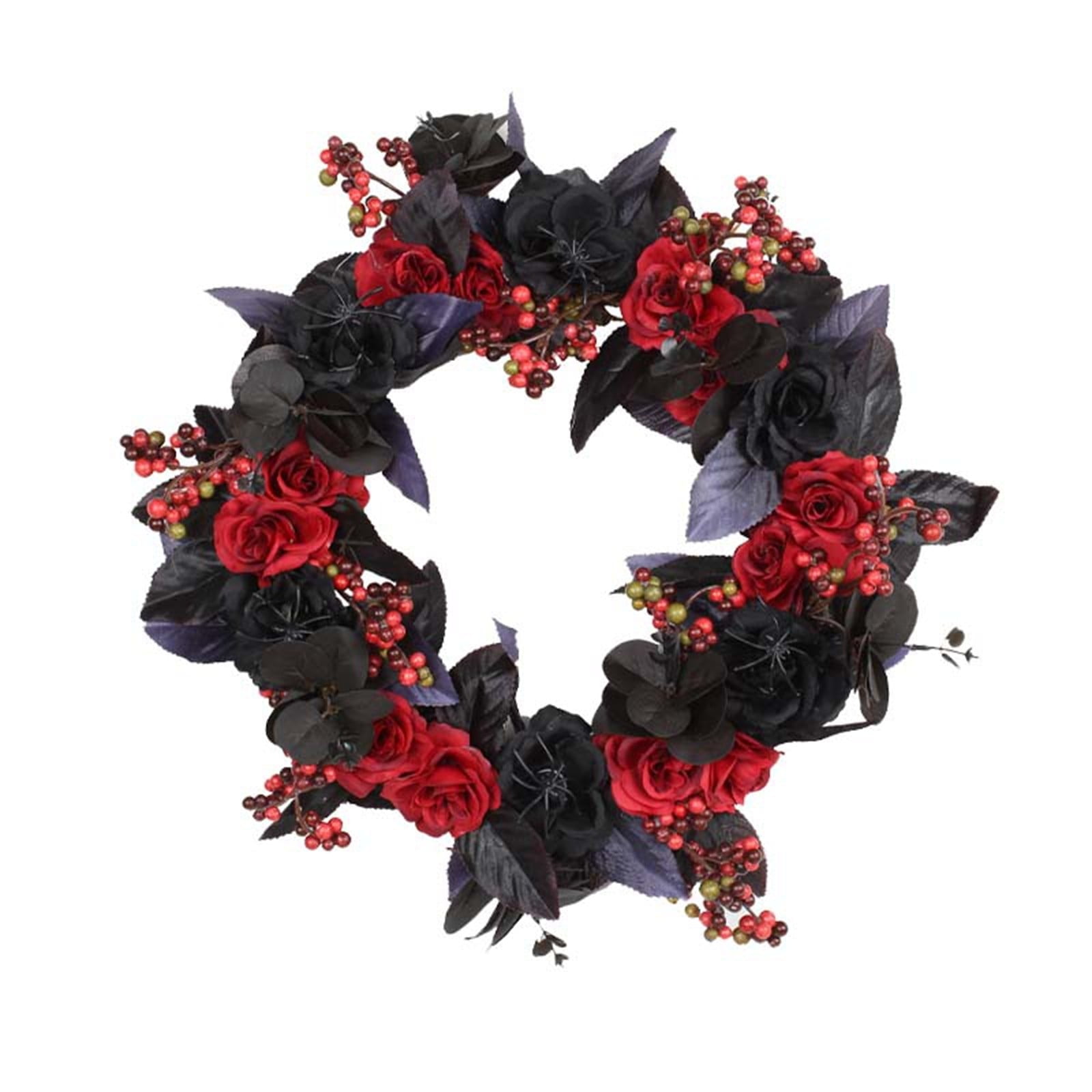 Black And Red Rose Wreath Festive Decorative Prop With Branches Center ...