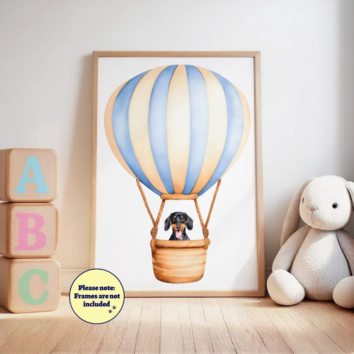 Black And Tan Dachshund Nursery Wall Art, Hot Air Balloon Dog Print ...