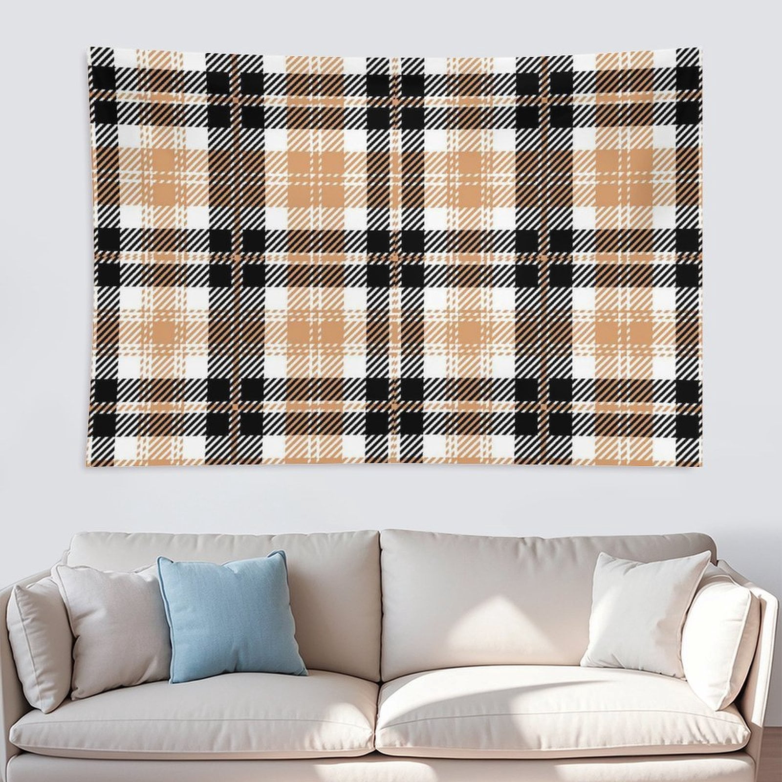 Black And Tan Tartan Plaid Wall Tapestry 40"x60" Lightweight, Wrinkle ...