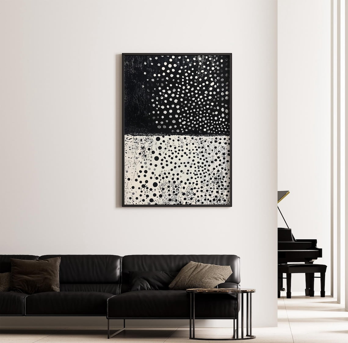 Black And White Abstract Dots Poster, Modern Minimalist Poster, Black ...