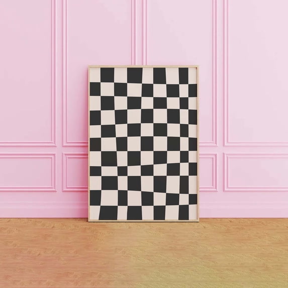 Black And White Abstract Poster Trendy Checkered 70S Retro Art Cute ...