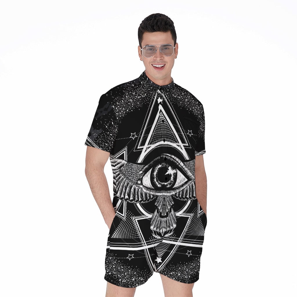 Black And White All Seeing Eye Short Sleeve Men'S Rompers, Eye Of ...