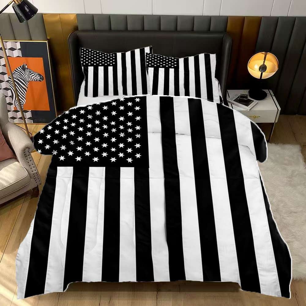 Black And White American Flag Comforter Set Queen Size Bedding Set For ...