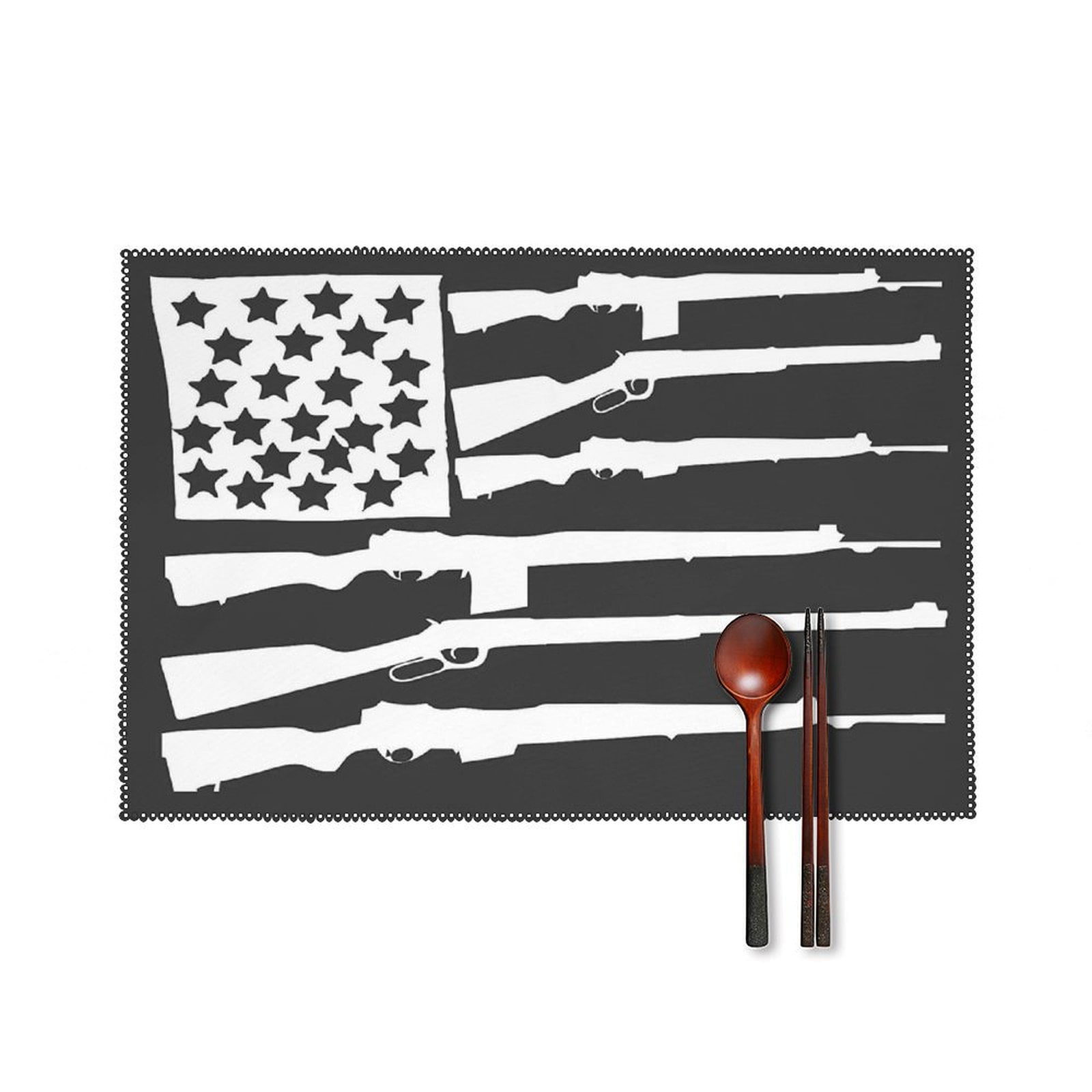 Black And White American Flag Gun Dinner Placemats Set of 4 Kitchen ...