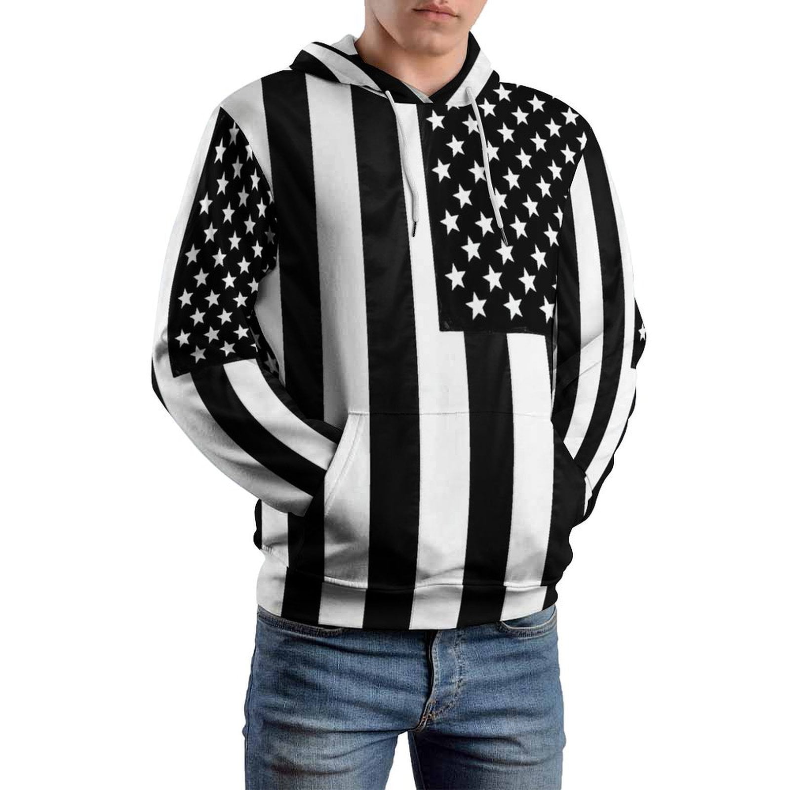 Black And White American Flag Oversized Hoodies For Men Teen Pullover ...