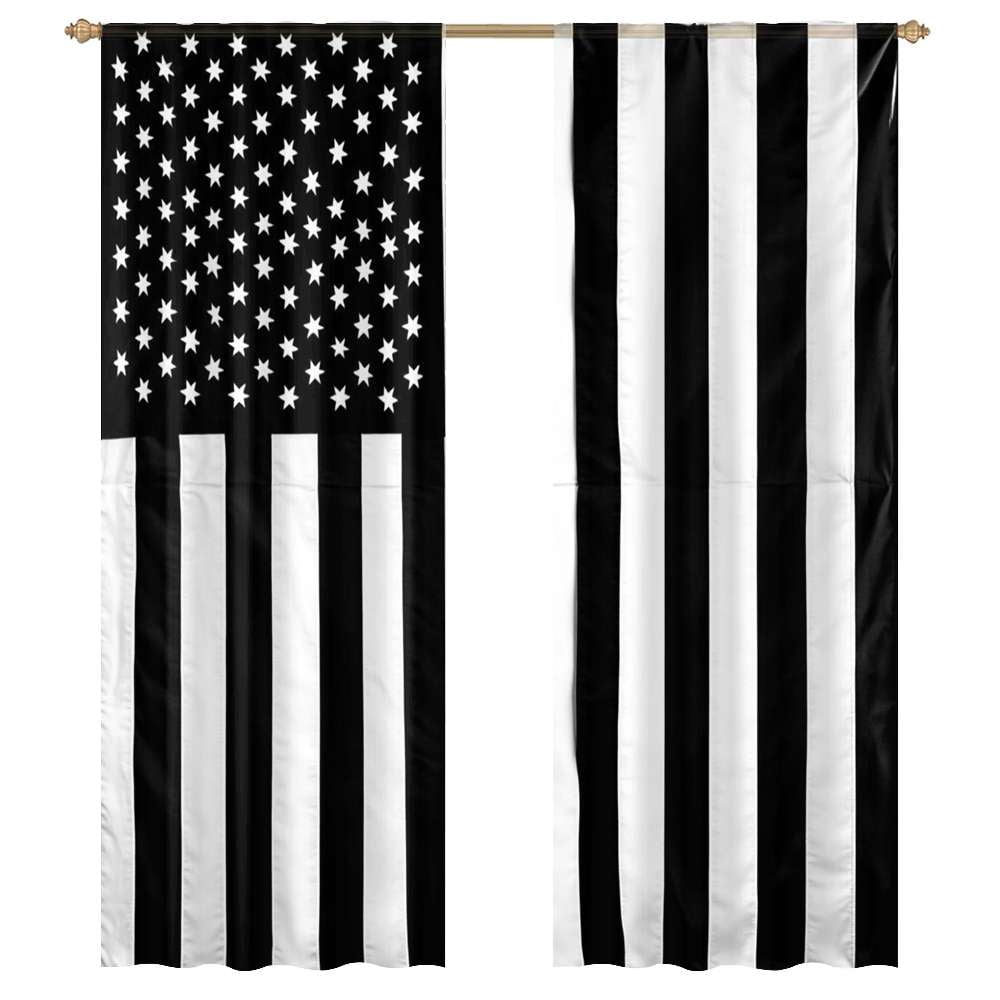 Black And White American Flag Sheer Voile Curtain Window Tulle Curtains ...