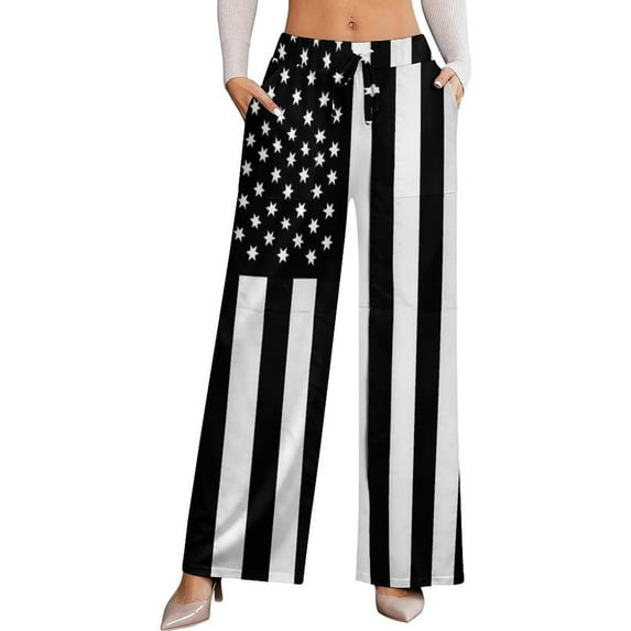 Black And White American Flag Women's Casual Wide Leg Pants Comfort ...