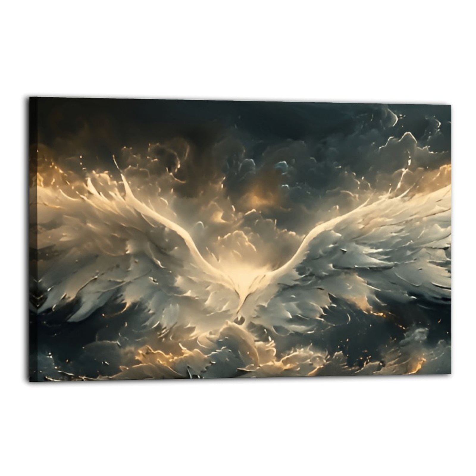 Black And White Angel Wing Poster Wrapped Wooden Frame Wall Decor,Made ...