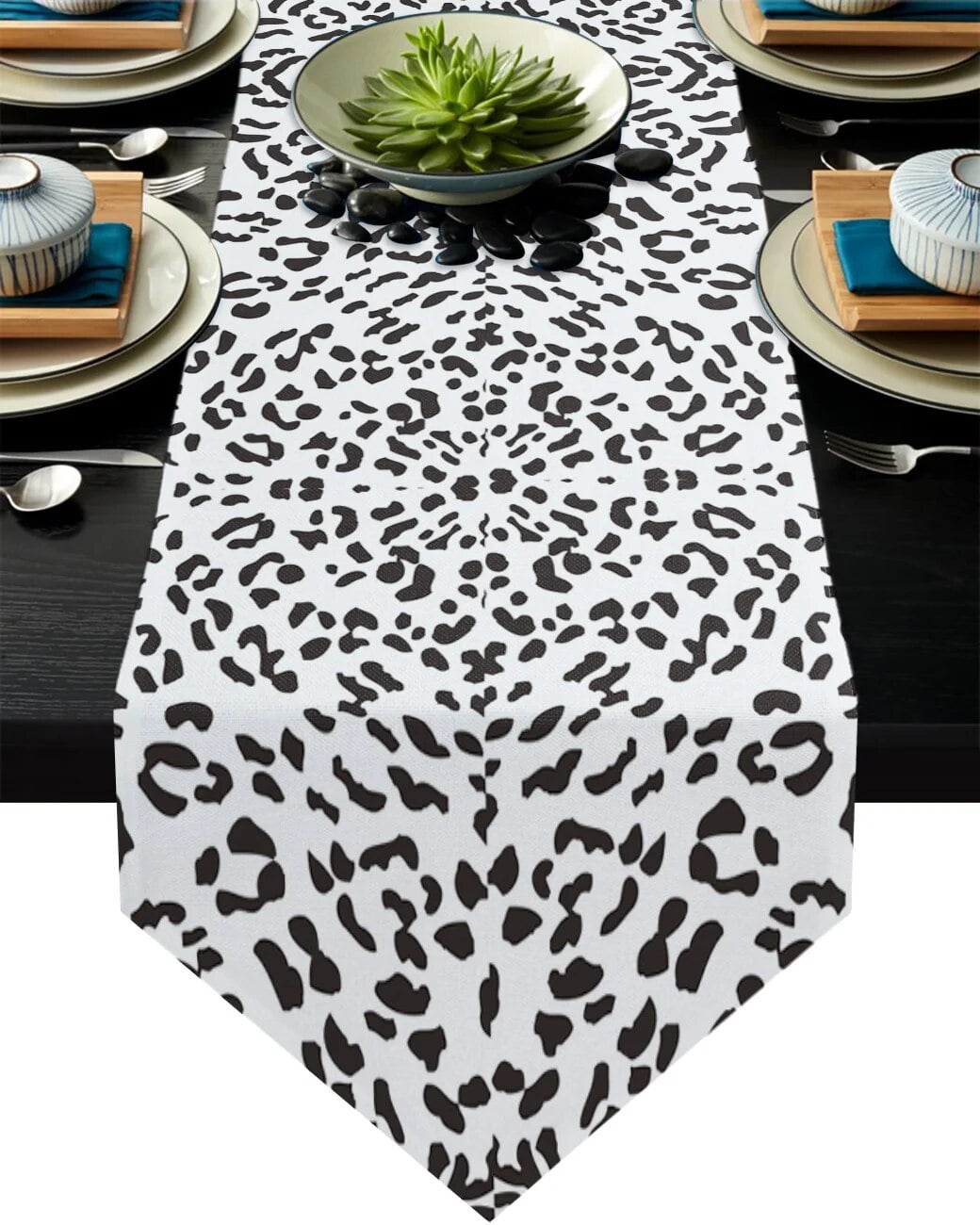 Black And White Animal Leopard Print Table Runners Home Kitchen Dining ...
