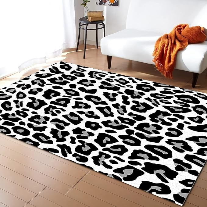 Black And White Animal Leopard Rug, Leopard Print Texture Decor Carpet ...