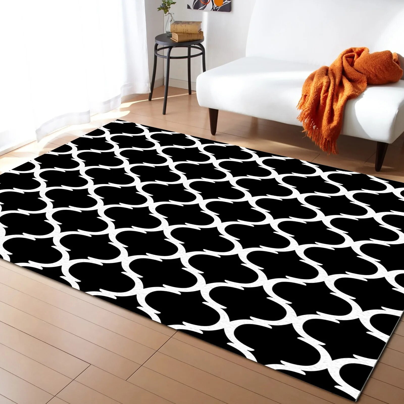 Black And White Background Morocco Living Room Floor Mat Children's ...