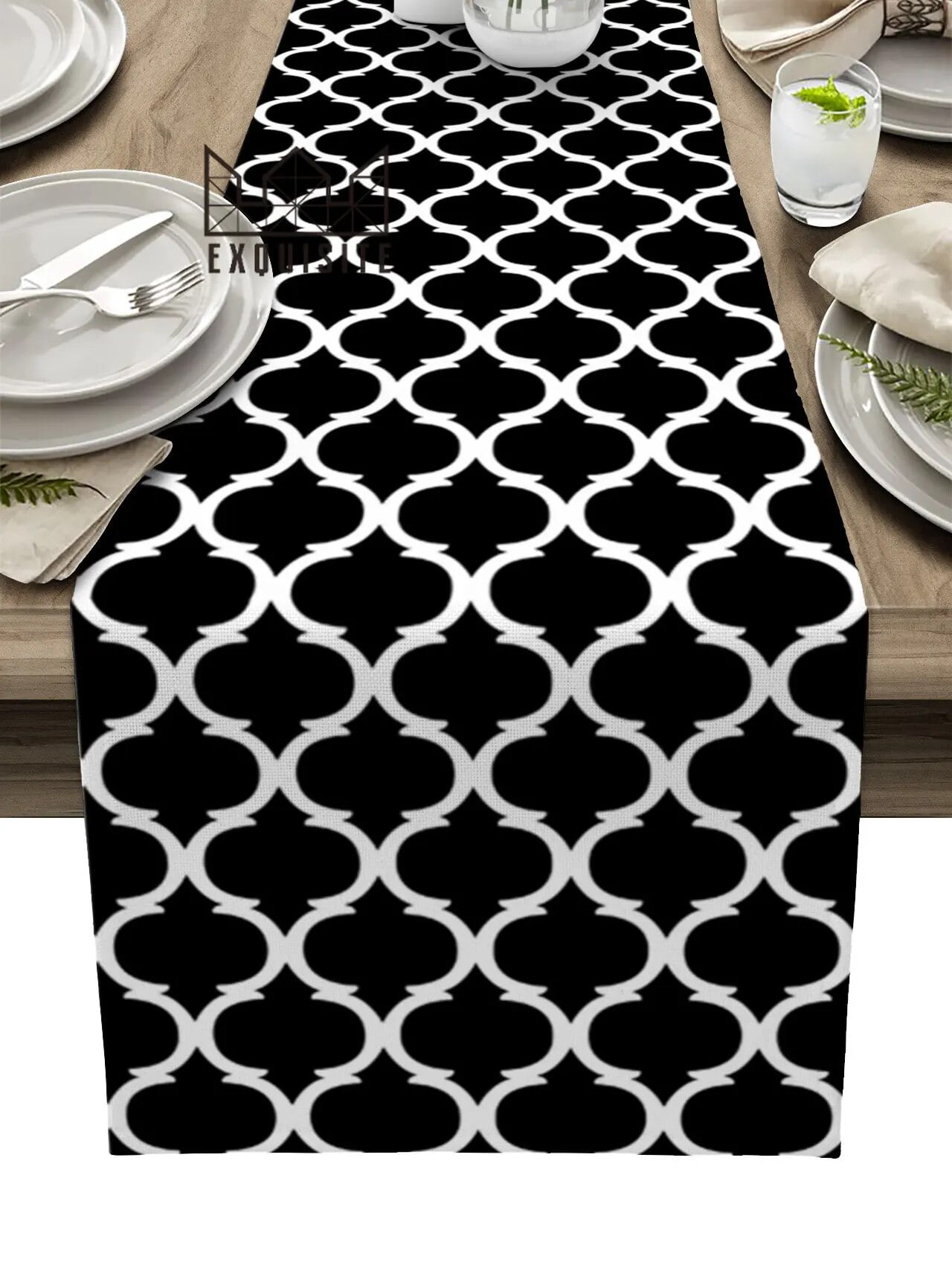Black And White Background Morocco Table Runner Home Wedding Table Flag ...