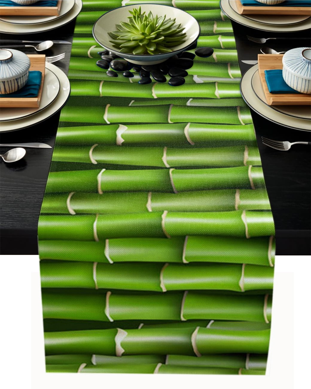 Black And White Bamboo Table Runner Wedding ration Home Dinner Table r ...