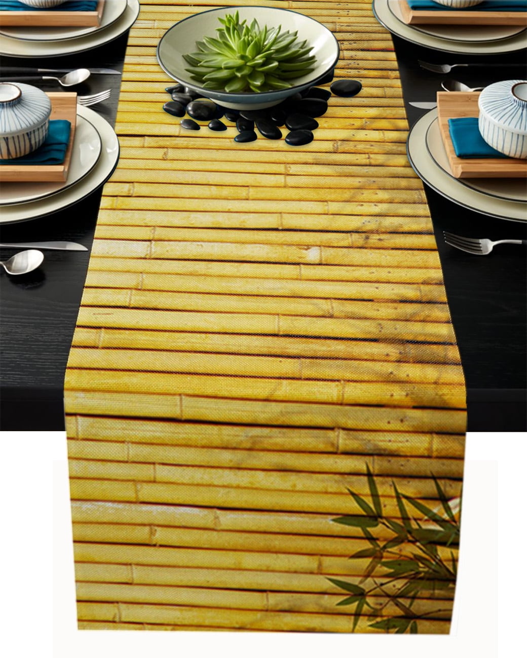Black And White Bamboo Table Runner Wedding ration Home Dinner Table r ...