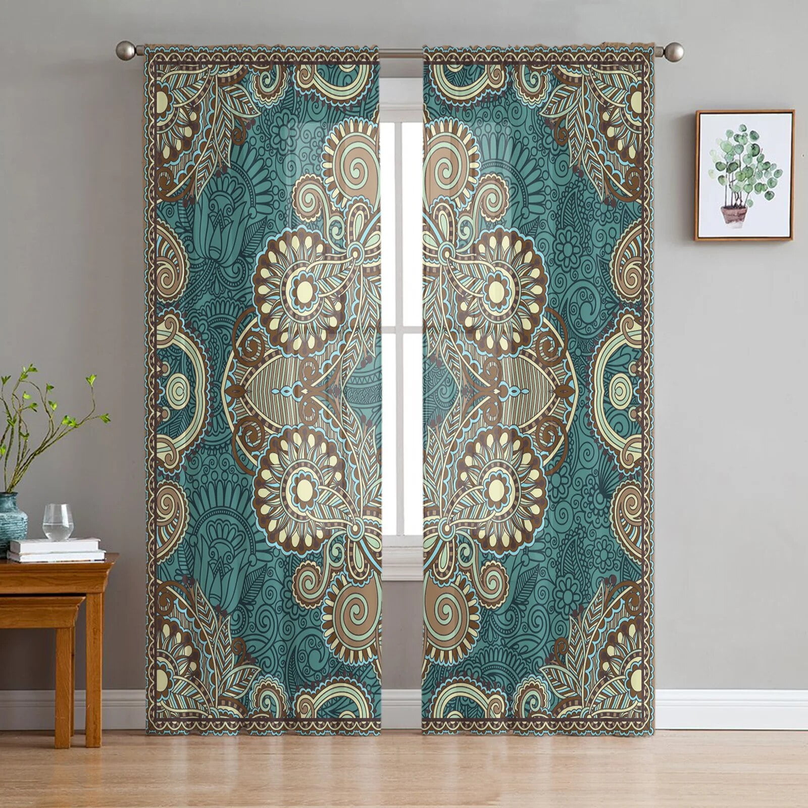 Black And White Baroque Pattern Flower Vine Abstract Tulle Curtains for ...