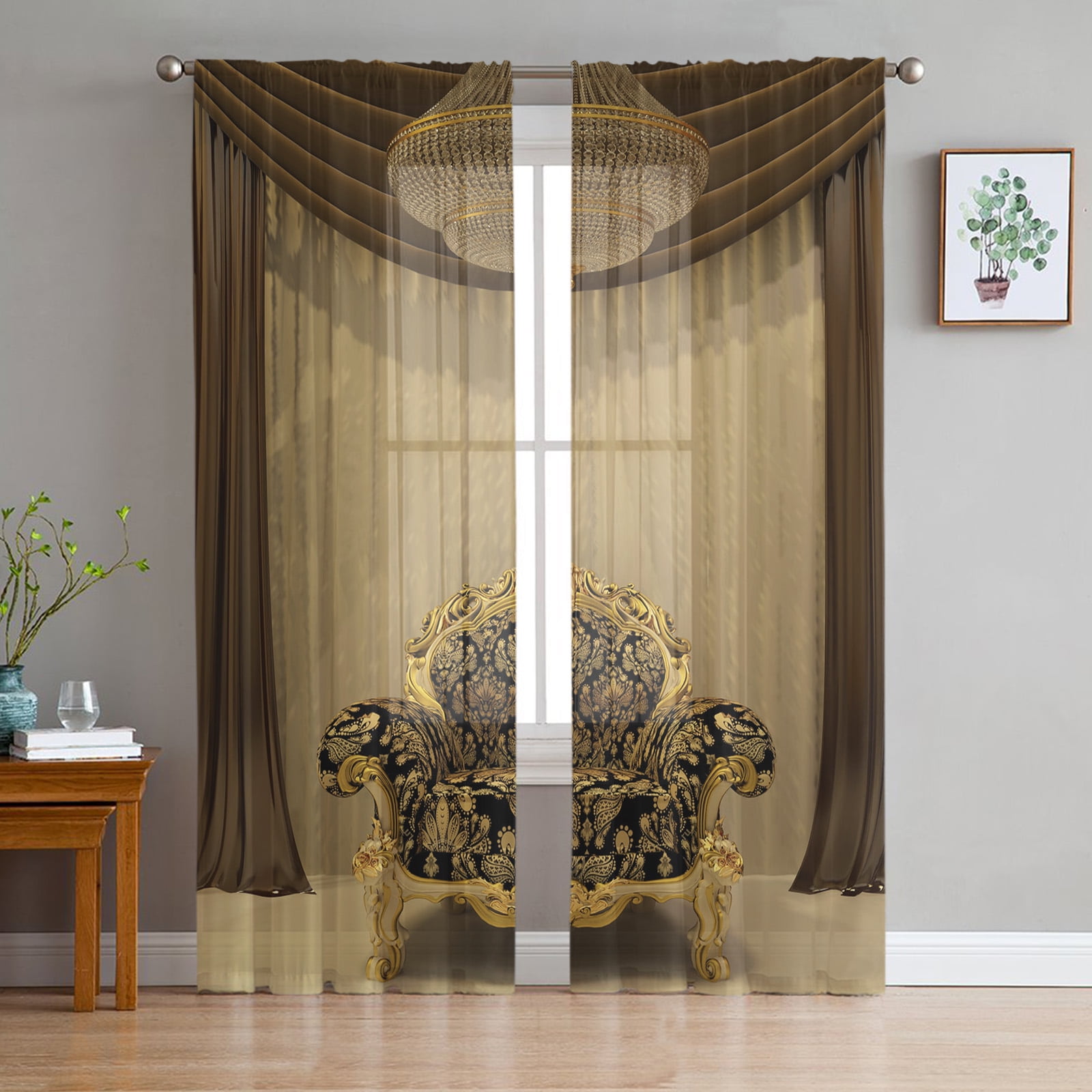 Black And White Baroque Pattern Flower Vine Abstract Tulle Curtains for ...