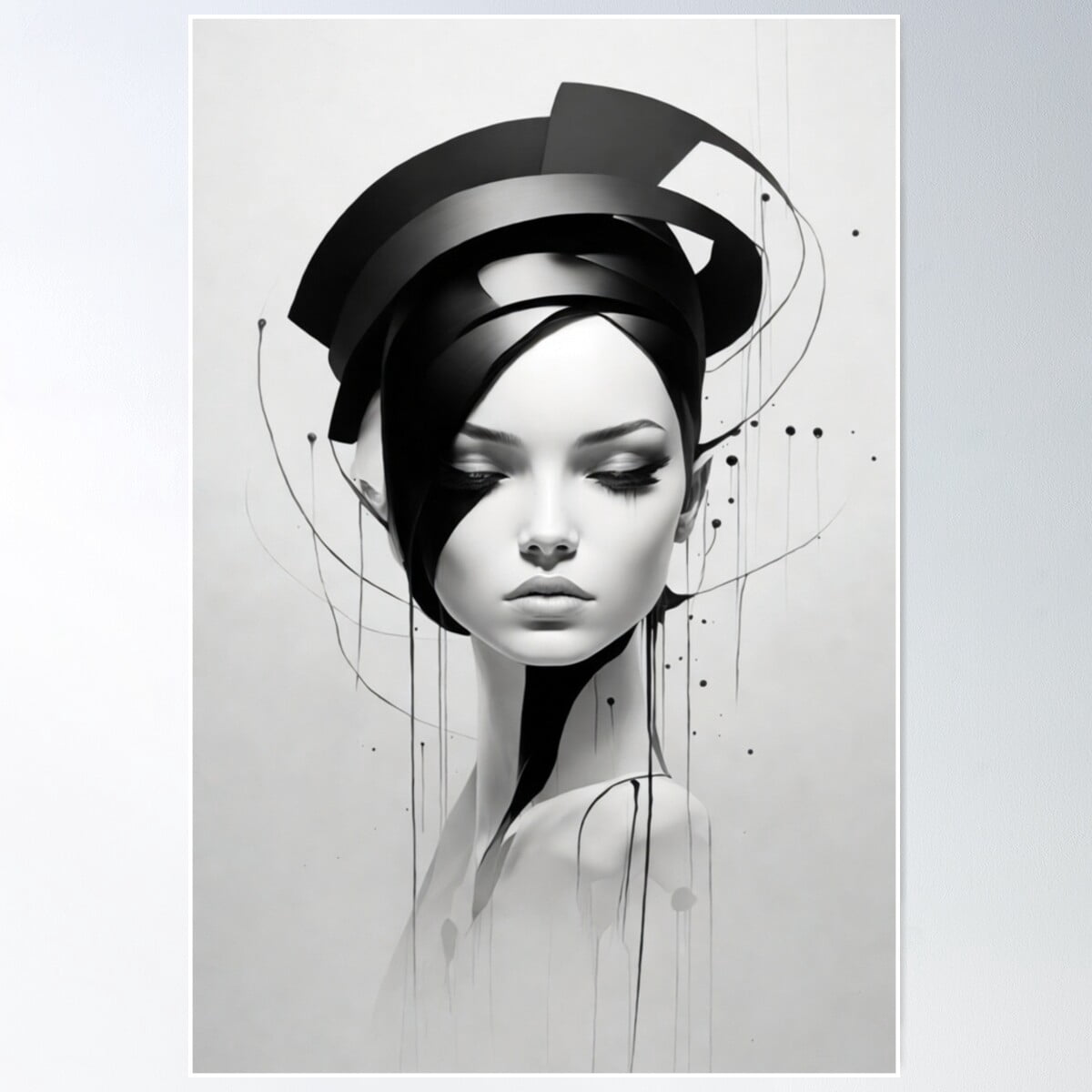 Black And White Beautiful Modern Girl Face Poster Wall Art, Modern Wall ...