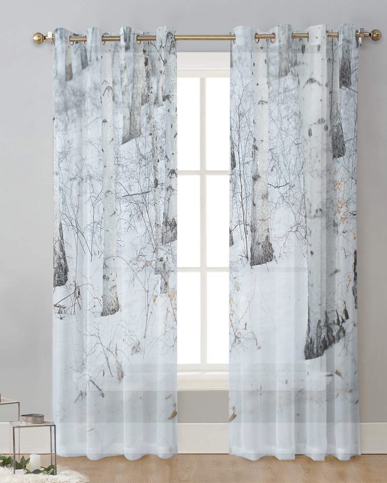 Black And White Birch Tree Sheer Curtains For Living Room Window ...
