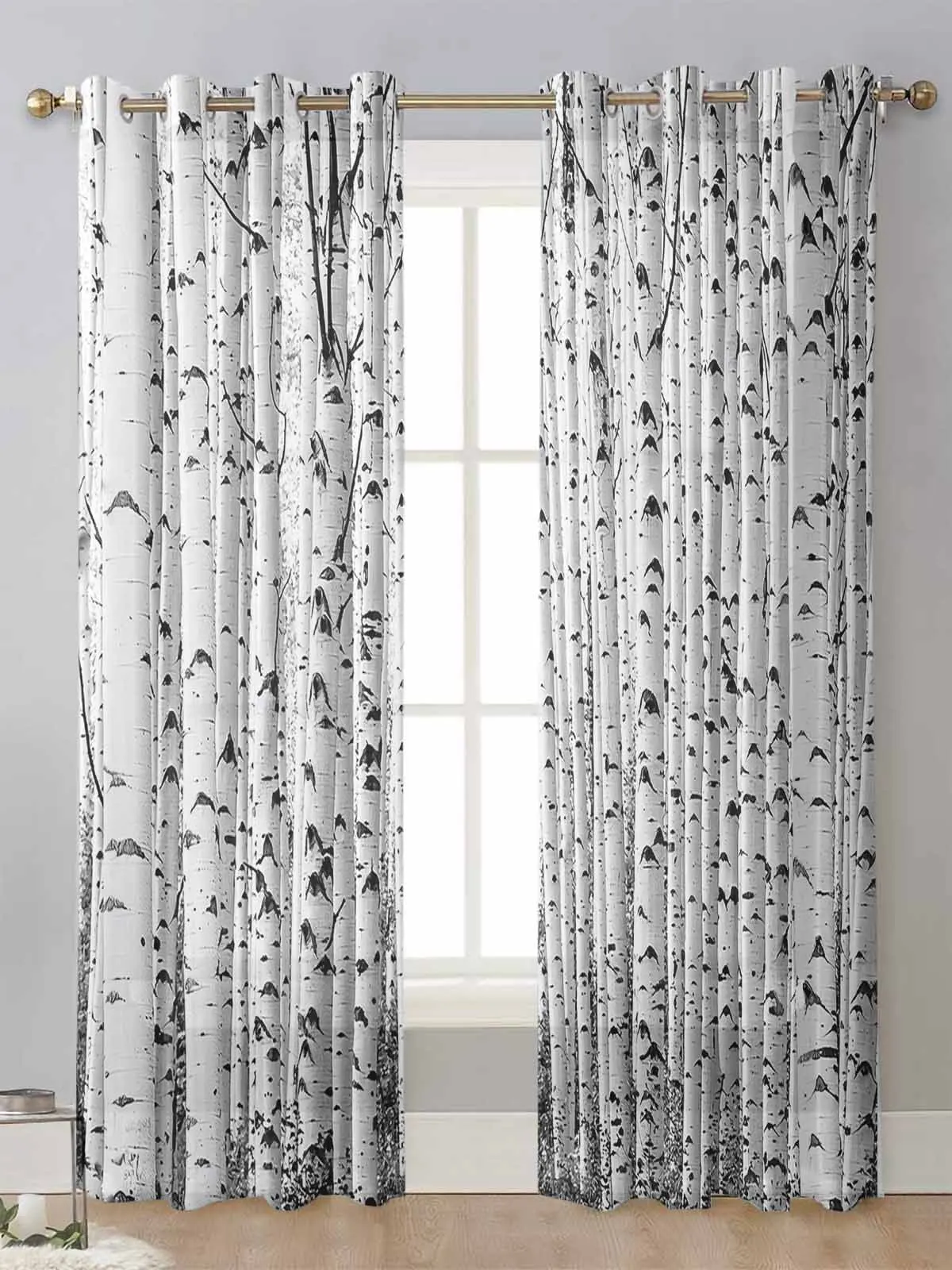Black And White Birch Tree Sheer Curtains For Living Room Window ...