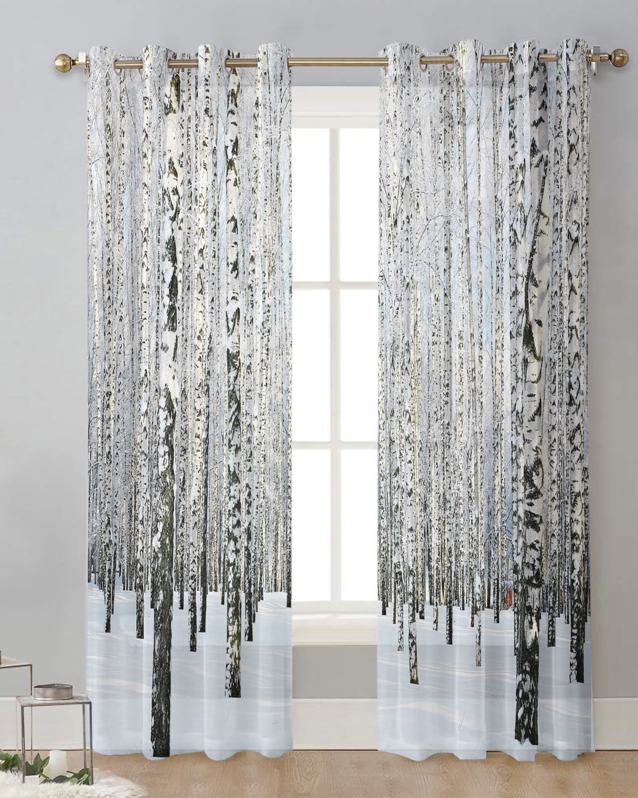 Black And White Birch Tree Sheer Curtains For Living Room Window ...