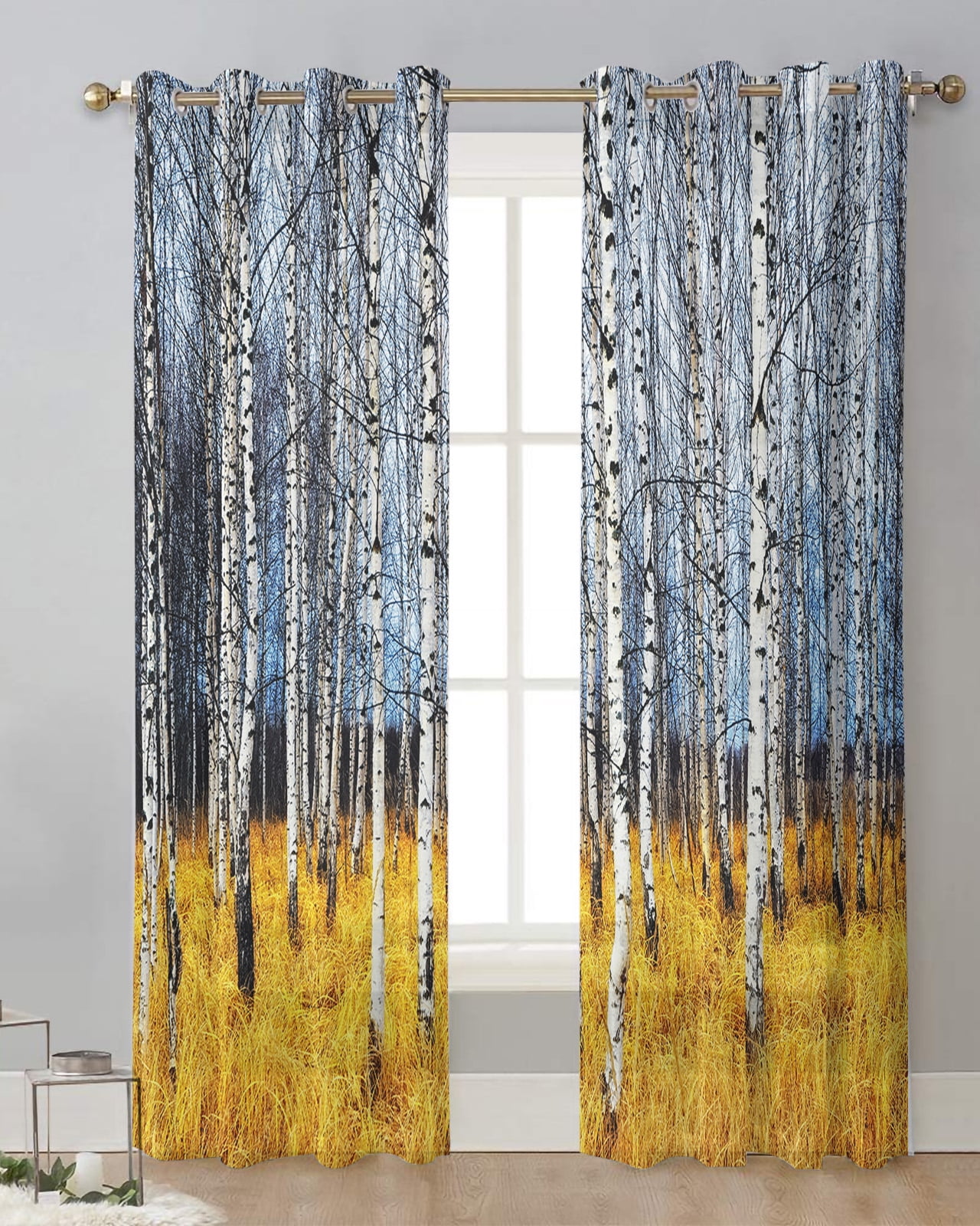 Black And White Birch Tree Sheer Curtains For Living Room Window ...