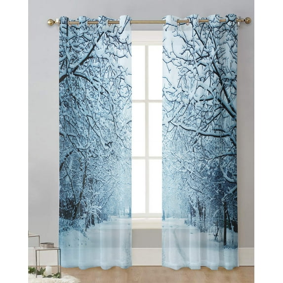 Black And White Birch Tree Sheer Curtains For Living Room Window ...