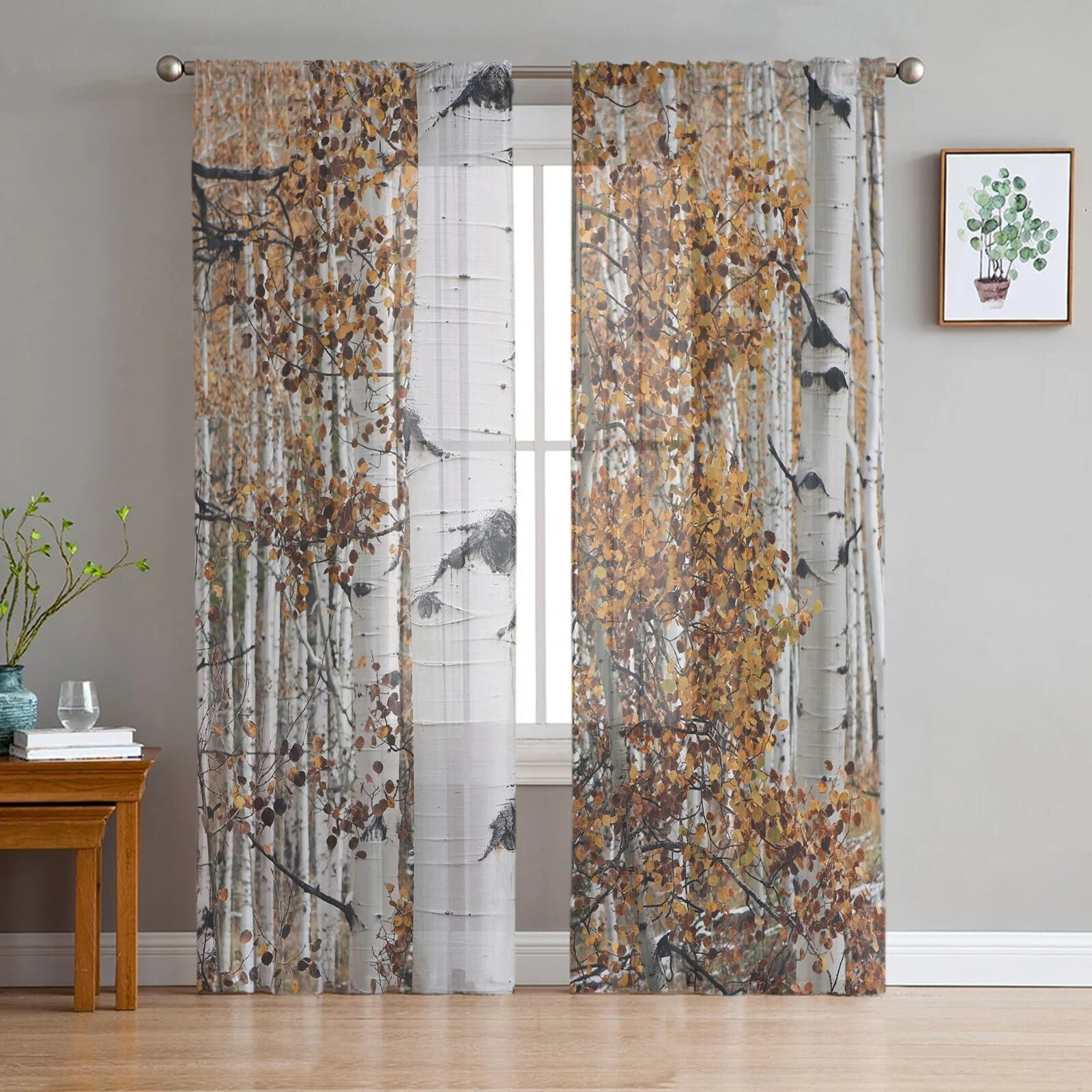 Black And White Birch Tree Sheer Curtains for Living Room Bedroom ...
