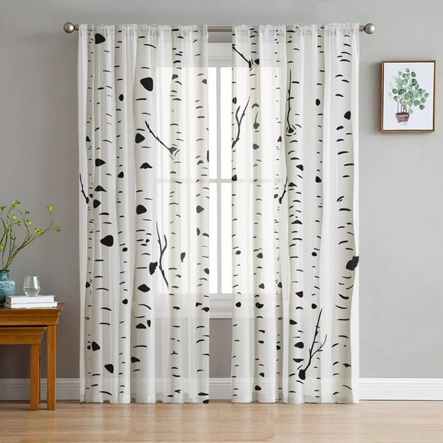 Black And White Birch Tree Sheer Curtains for Living Room Bedroom ...