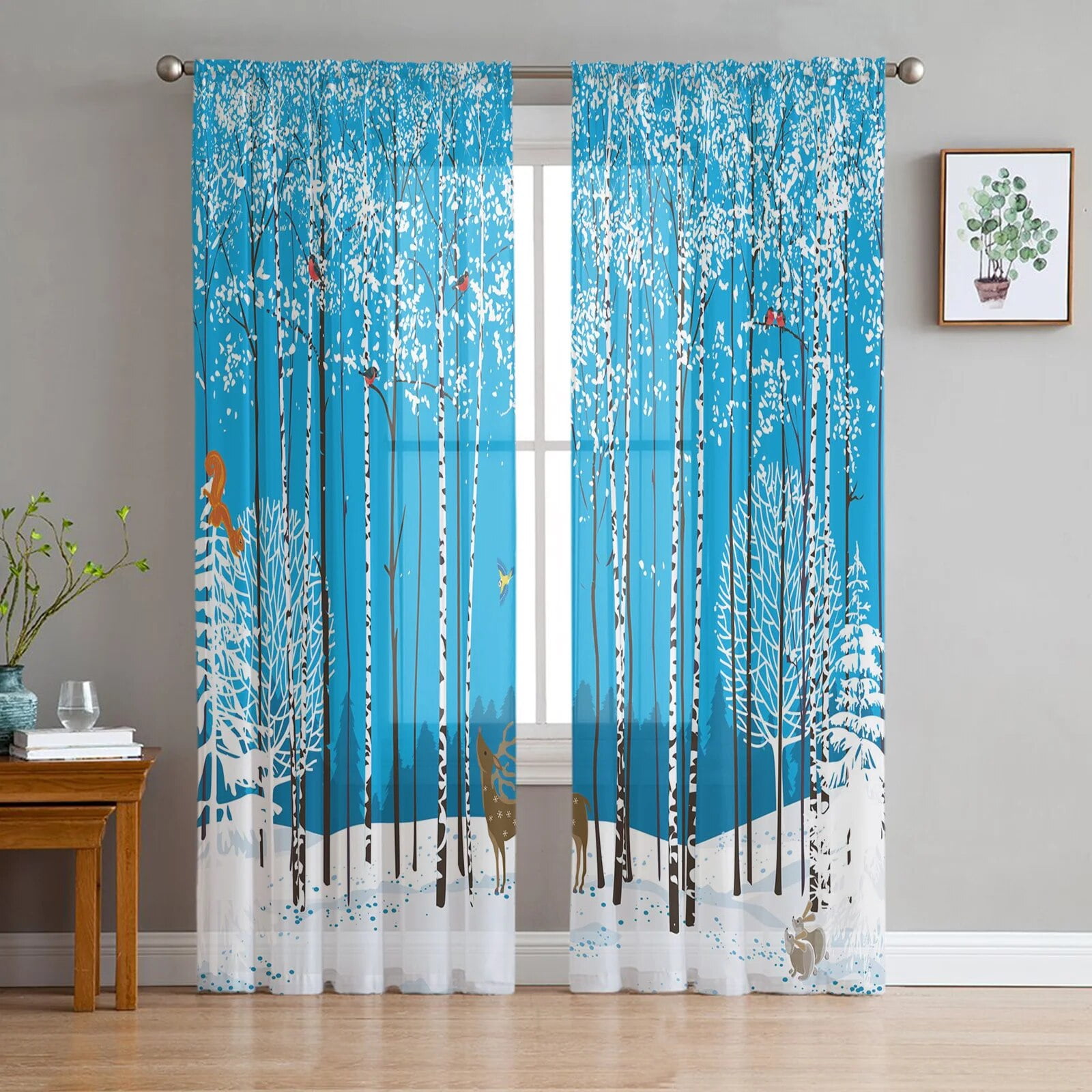 Black And White Birch Tree Sheer Curtains for Living Room Bedroom ...