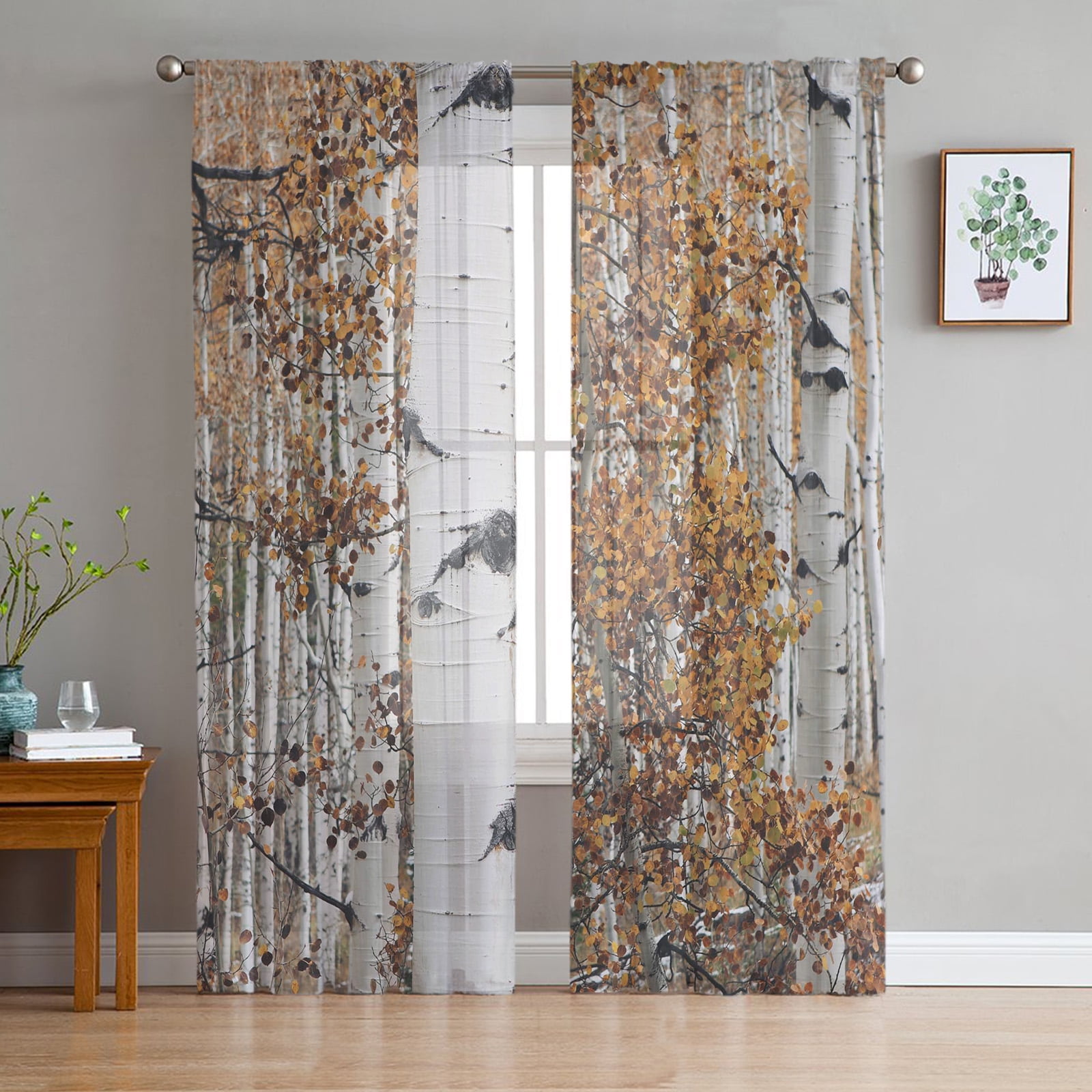 Black And White Birch Tree Sheer Curtains for Living Room Bedroom ...