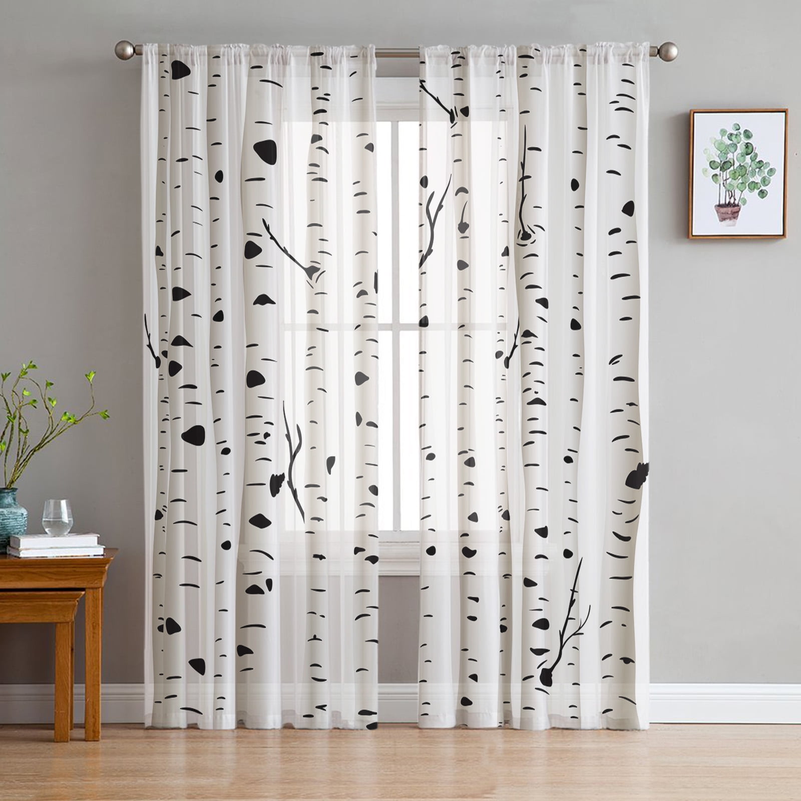 Black And White Birch Tree Sheer Curtains for Living Room Bedroom ...