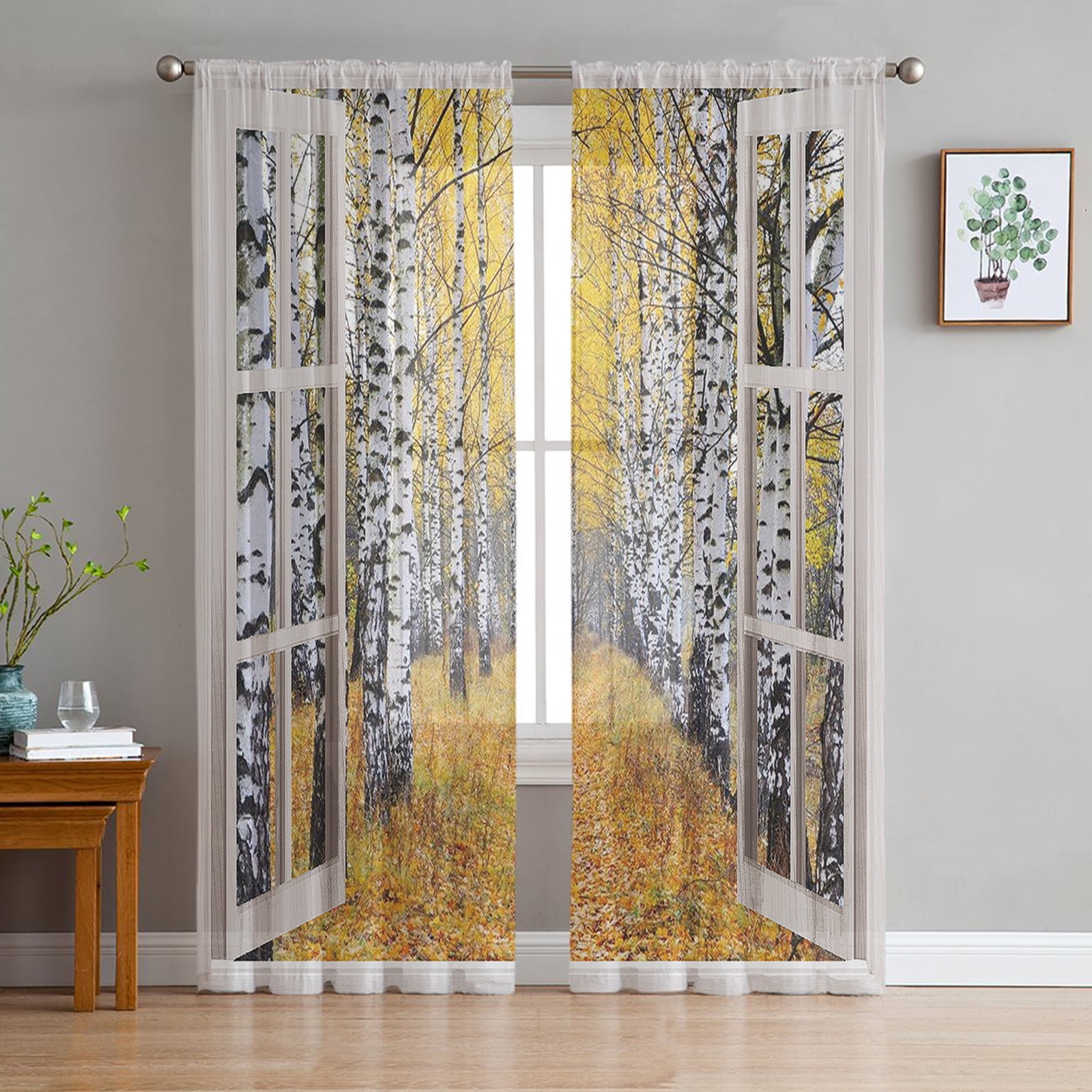 Black And White Birch Tree Sheer Curtains for Living Room Bedroom ...