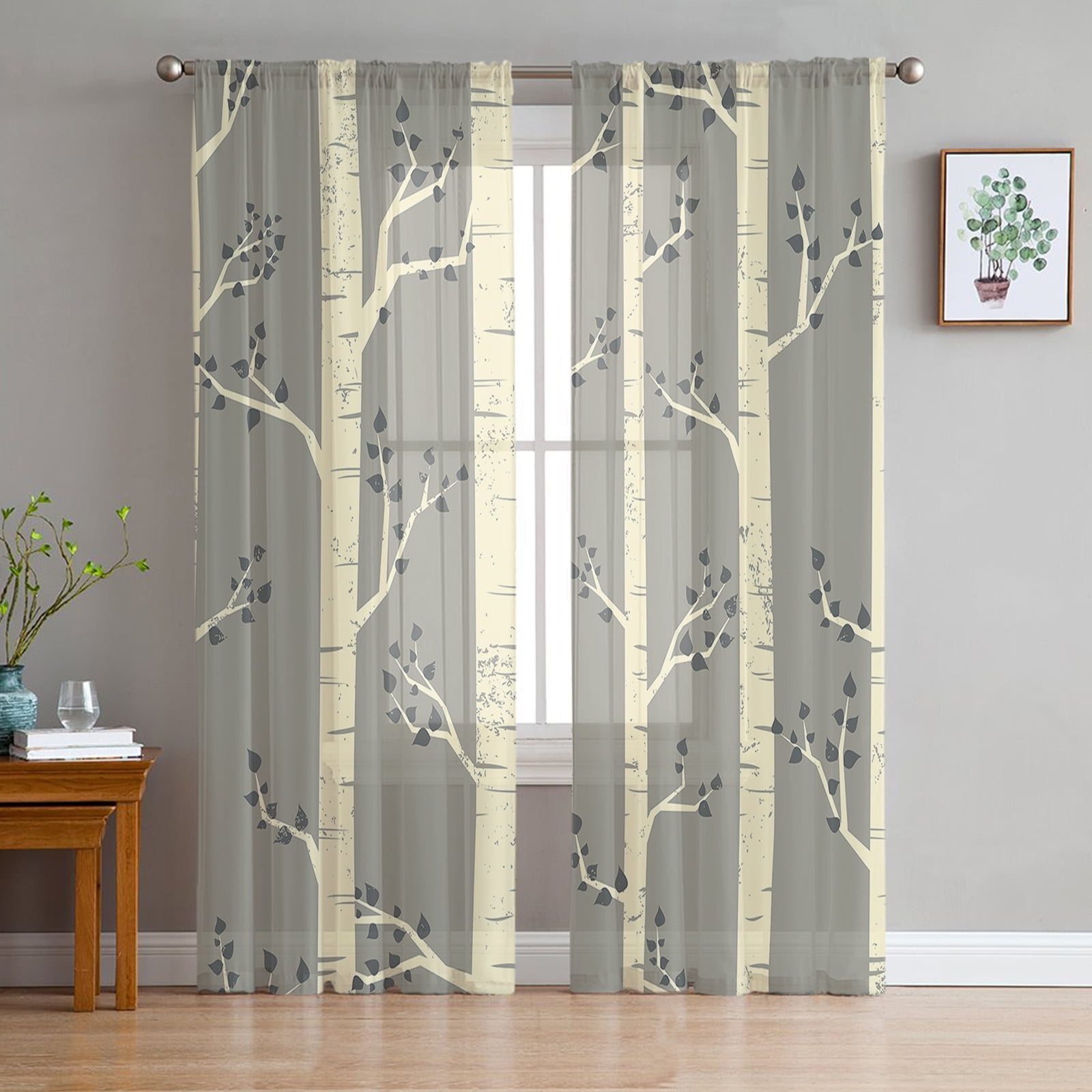 Black And White Birch Tree Sheer Curtains for Living Room Bedroom ...