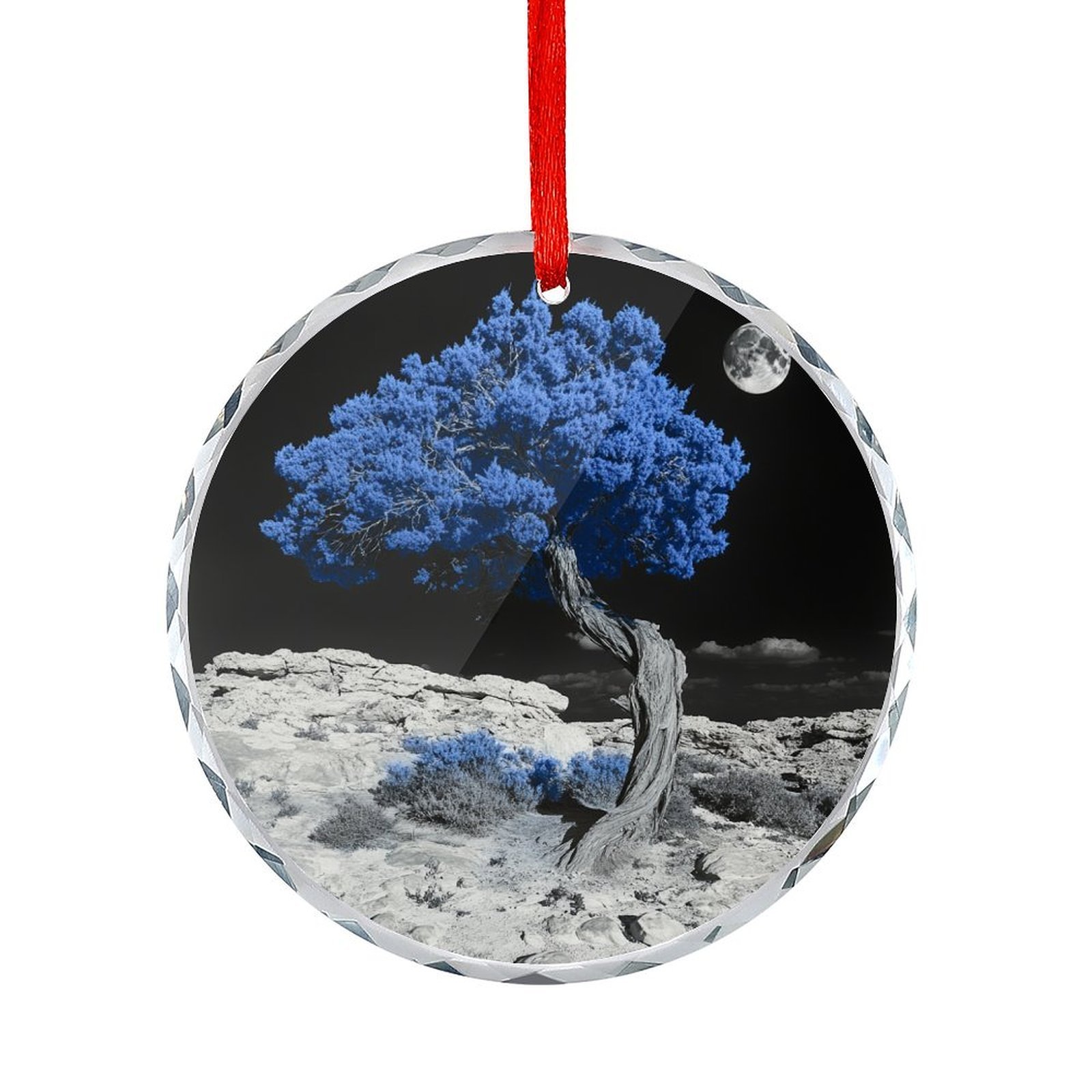 Black And White Blue Tree Moon Crystal Glass Ornament Hanging Ornaments ...