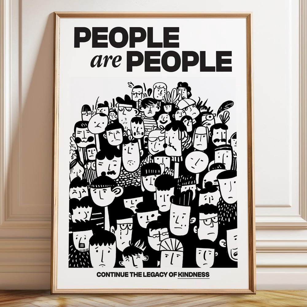 Black And White Cartoon Community Sketch Art Print People Are People ...