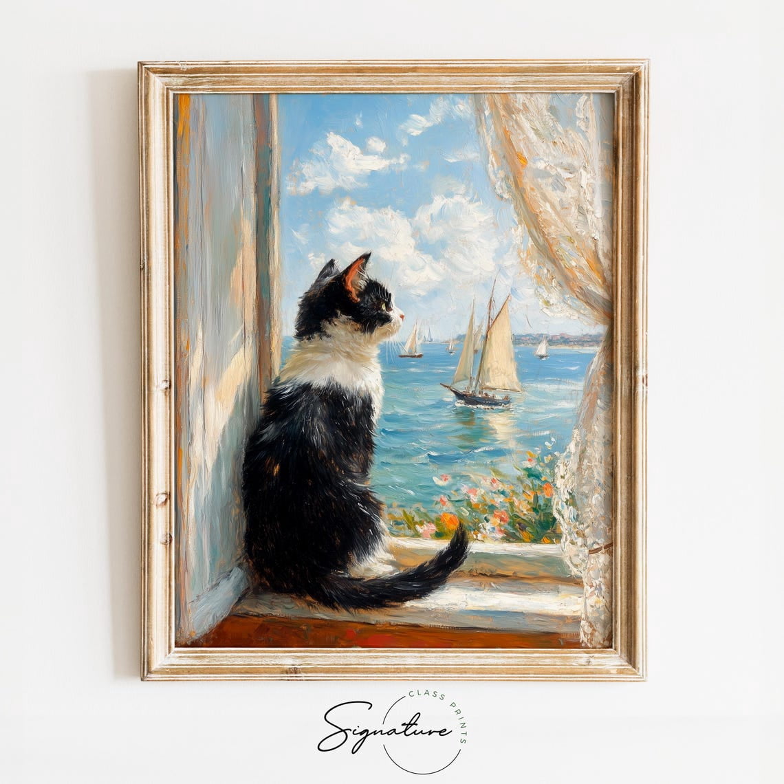 Black And White Cat Art, Moody Cat Stretch, Rustic Feline Wall Decor ...