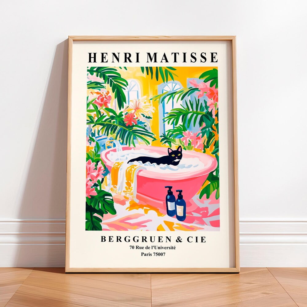 Black And White Cat In A Bathtub Matisse Bathroom Print Funny Poster ...