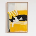 Black And White Cat Sleeping Yellow Couch Minimalist Decor Unframed ...