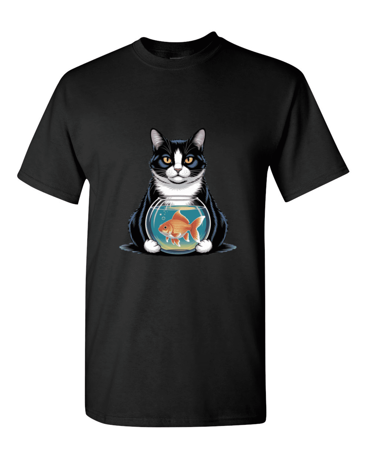 Black And White Cat With Fishbowl Cute Graphic Unisex T-shirt Funny Cozy Style up to size 5XL ...