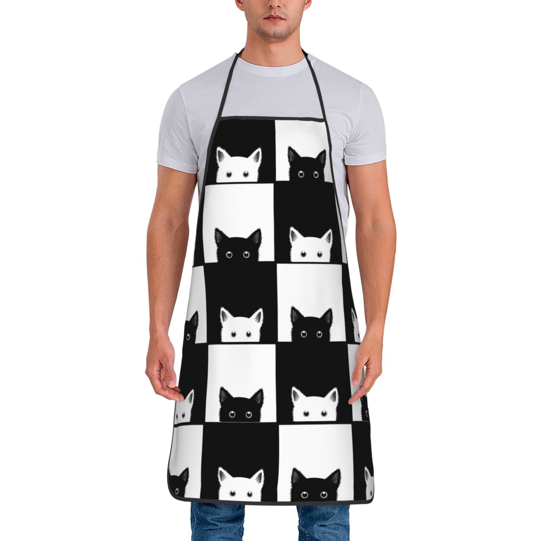 Black And White Cats On Chess Board Aprons for Women Men Waterproof ...