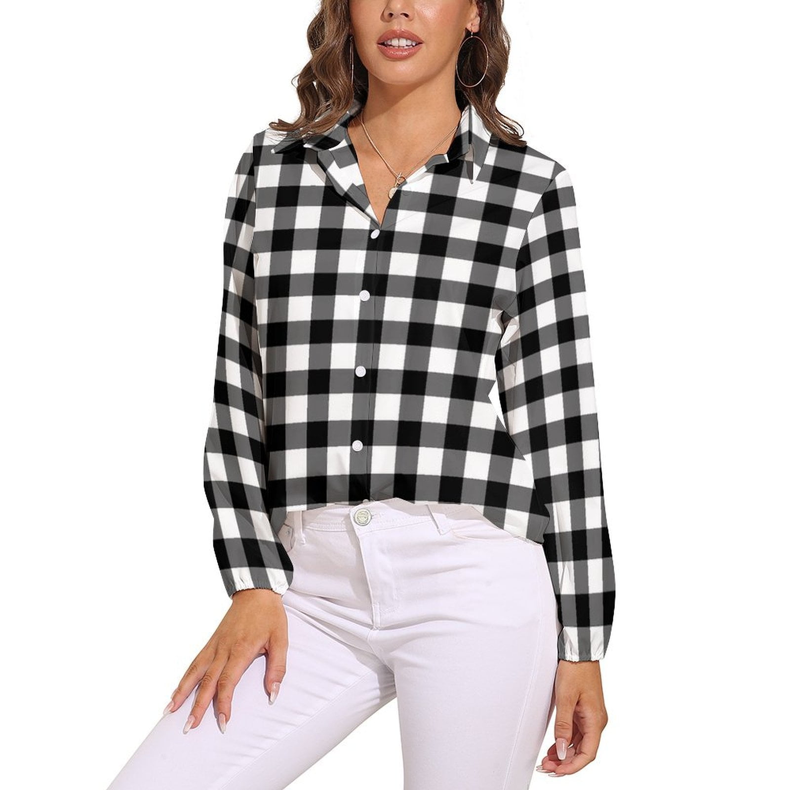 Black And White Check Print Blouse Daisy Block Retro Custom Blouses ...