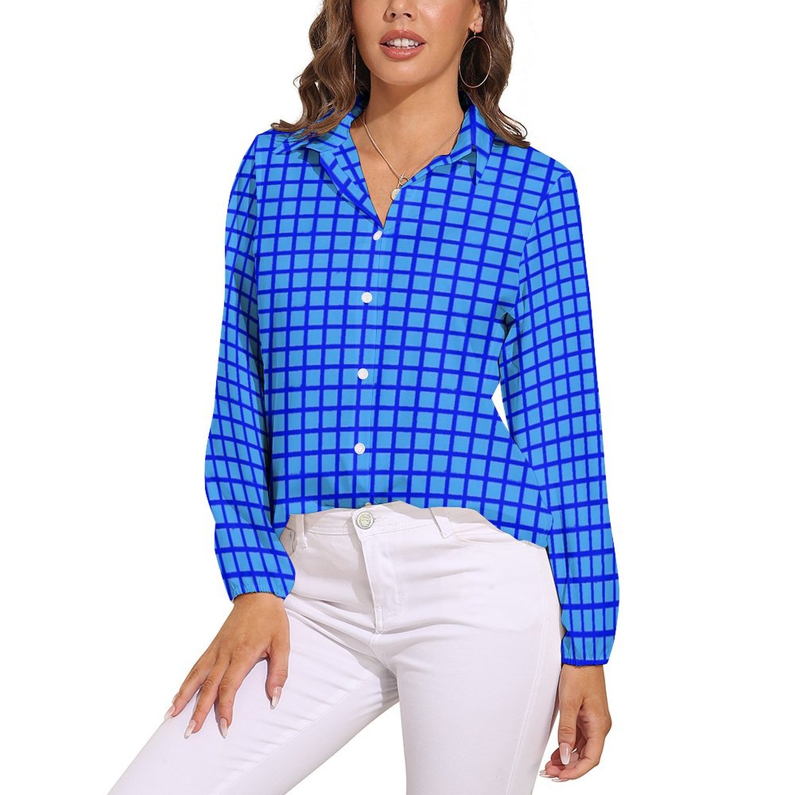 Black And White Check Print Blouse Daisy Block Retro Custom Blouses ...