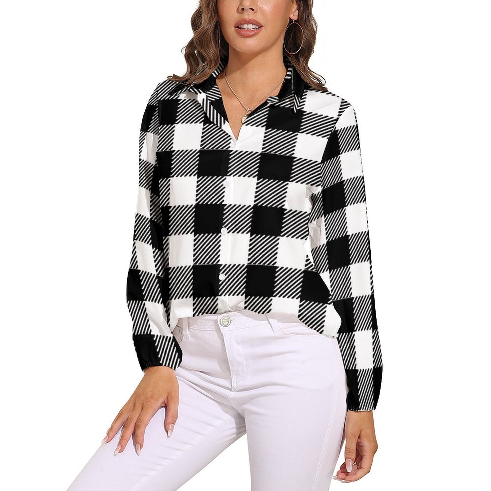 Black And White Check Print Blouse Daisy Block Retro Custom Blouses ...
