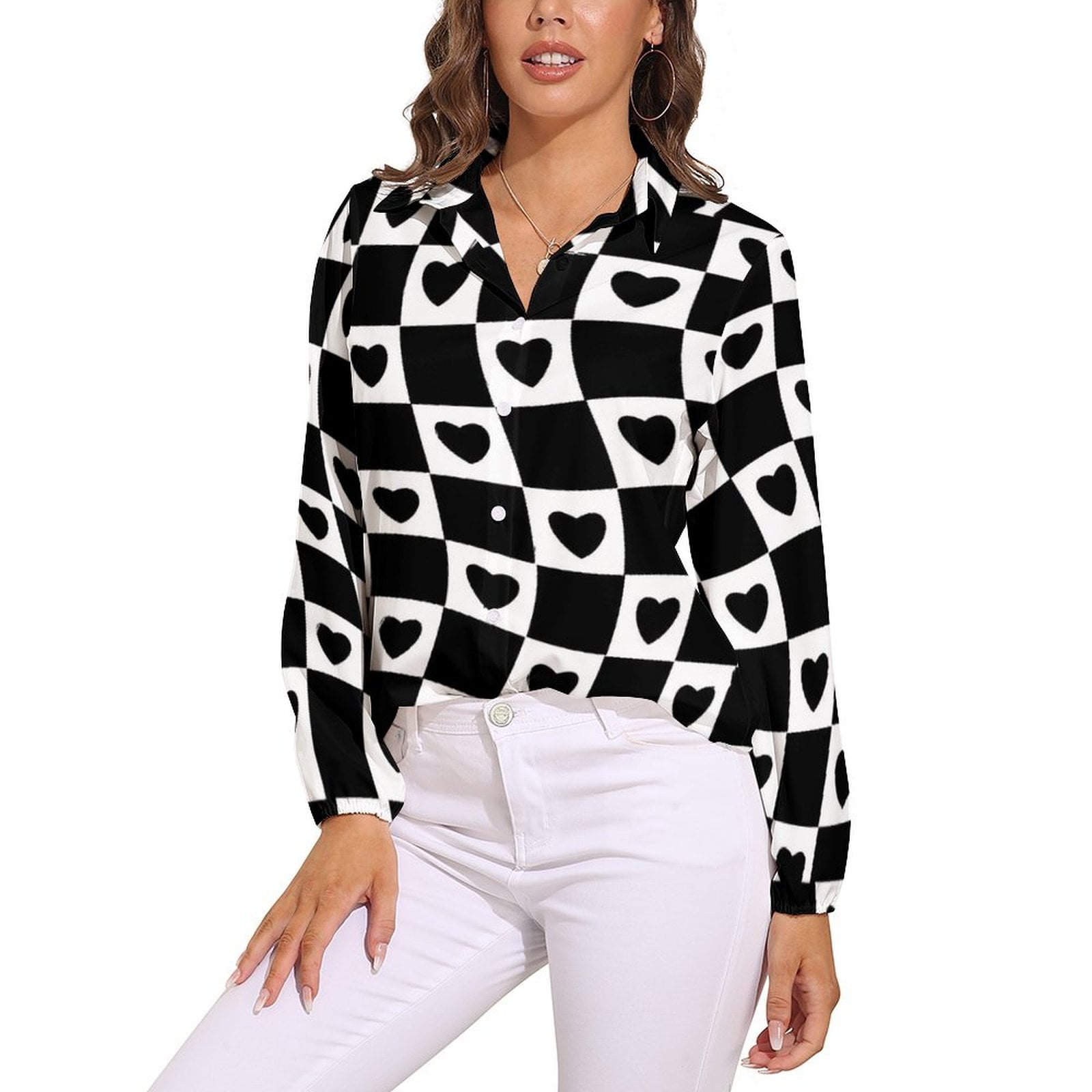 Black And White Check Print Blouse Daisy Block Retro Custom Blouses ...