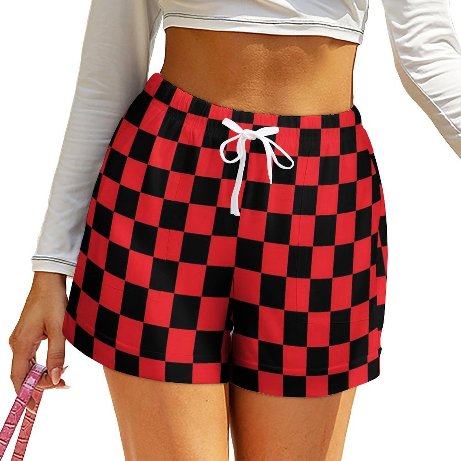 Black And White Check Print Shorts High Waist Checkerboard Style ...