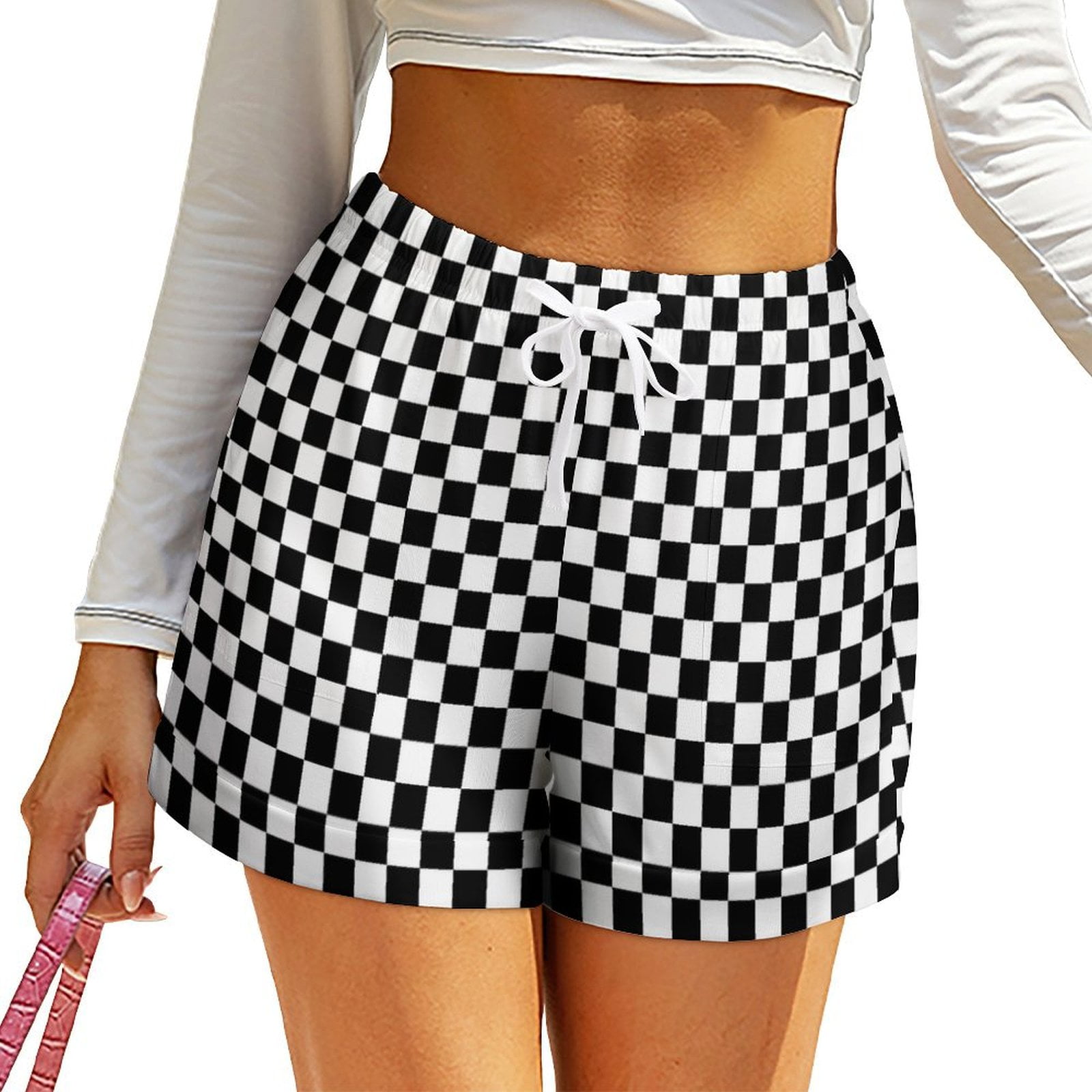 Black And White Check Print Shorts High Waist Checkerboard Style ...