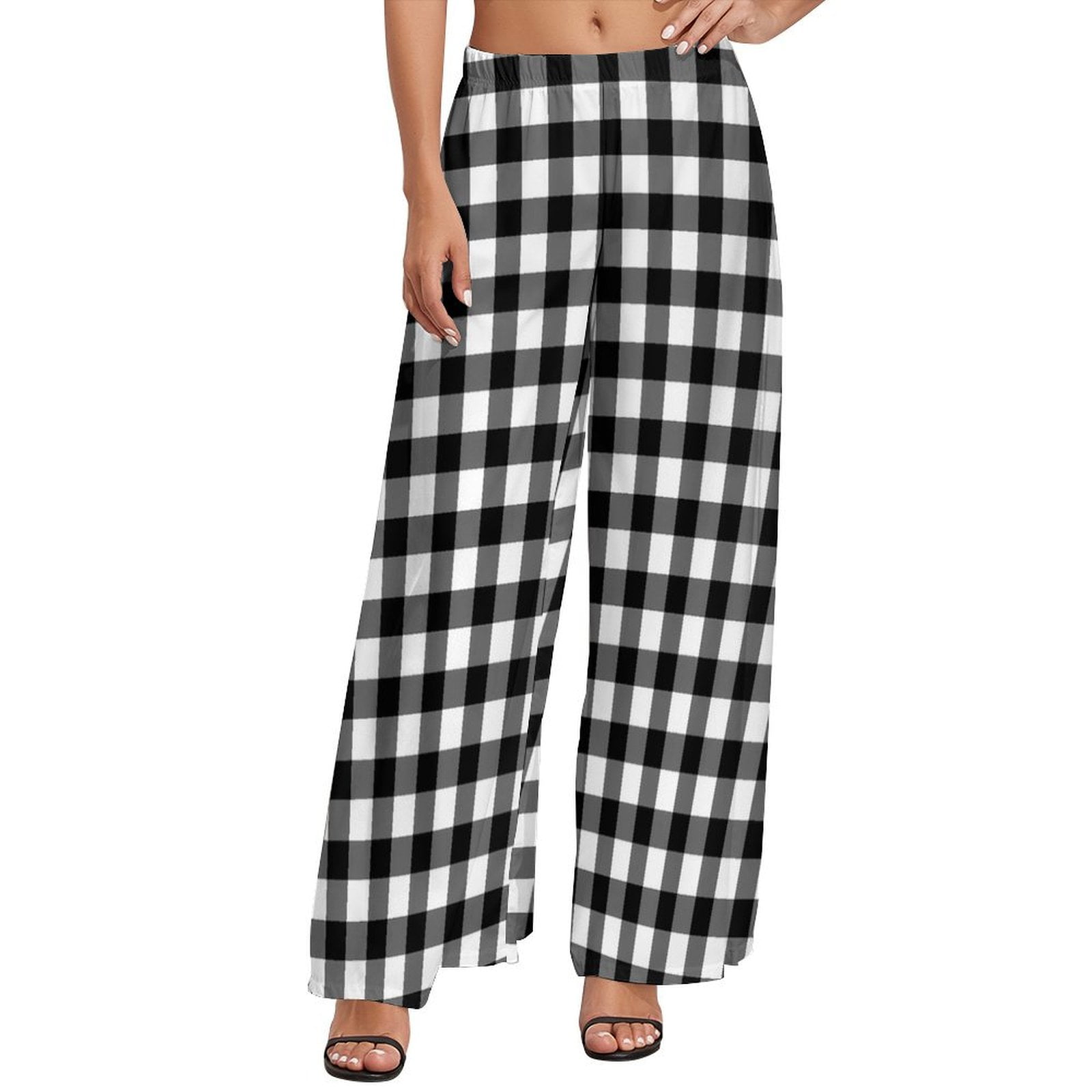 Black And White Check Print Straight Pants Daisy Block Workout Wide ...