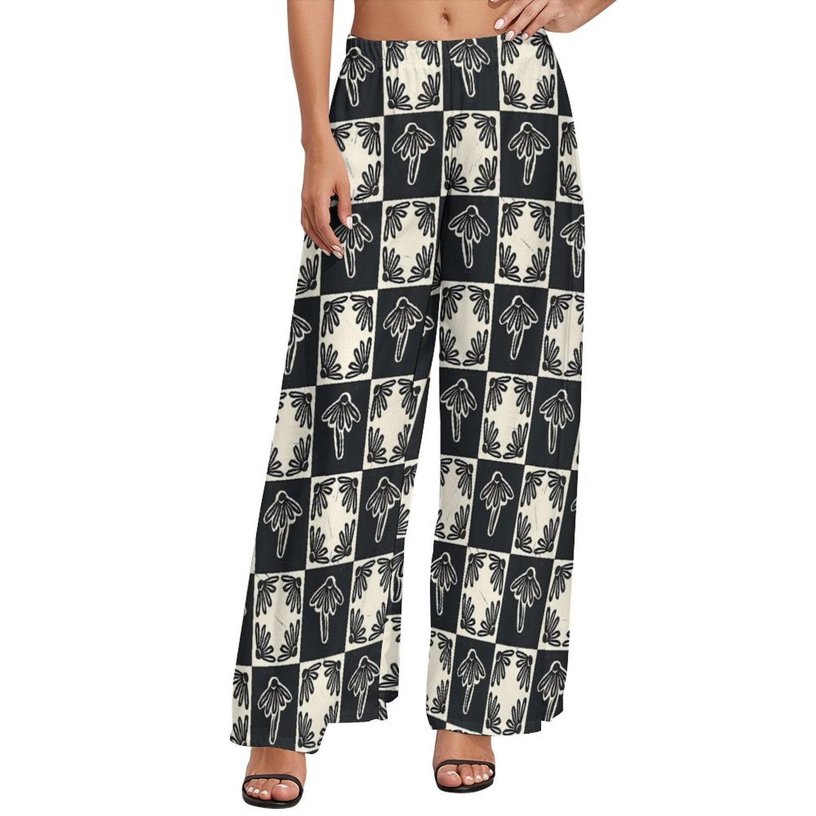 Black And White Check Print Straight Pants Daisy Block Workout Wide ...